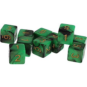 10pcs Six Sided Dual Colored D6 Dices For D&D Casino Poker Dice Guessing Games - Green & Black, 16mm