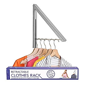 Single Foldable Clothing Rack, Wall-Mounted Retractable Clothes Hanger for Laundry Dryer Room, Hanging Drying Rod, Small Collapsible Folding Garment Racks, Dorm Accessories (Chrome)