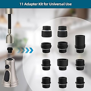 Hygie Rinse Pull Down Faucet Head Replacement with 11 Adapters Compatible with Moen Delta Kohler Curve Faucet Head, 3 Function Kitchen Sink Faucet Sprayer Head Fit Most Faucet, Brushed Nickel