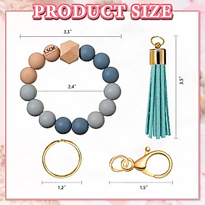 4 Pieces Silicone Key Ring Bracelet Beaded Wrislet Keychain Circle Keychains for Women Round Keychain Bracelet Portable Car Key Holder Stretchy Bangle Keychain with Leather Tassel for Unisex Adults