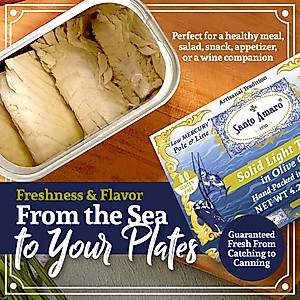 Santo Amaro - Artisanal Wild Tuna Fillets in Virgin Olive Oil, Hand-Packed Canned Tuna from Portugal, Atlantic Natural Tuna, Pole & Line Skipjack Tuna Canned, Low Mercury, 22g Protein Keto, Pack of 12