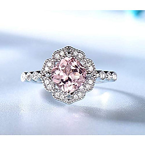 Bansriracha Solid Sterling Silver Cushion Morganite Rings for Women Engagement Anniversary Band Pink Gemstone Valentine's Gift (10)