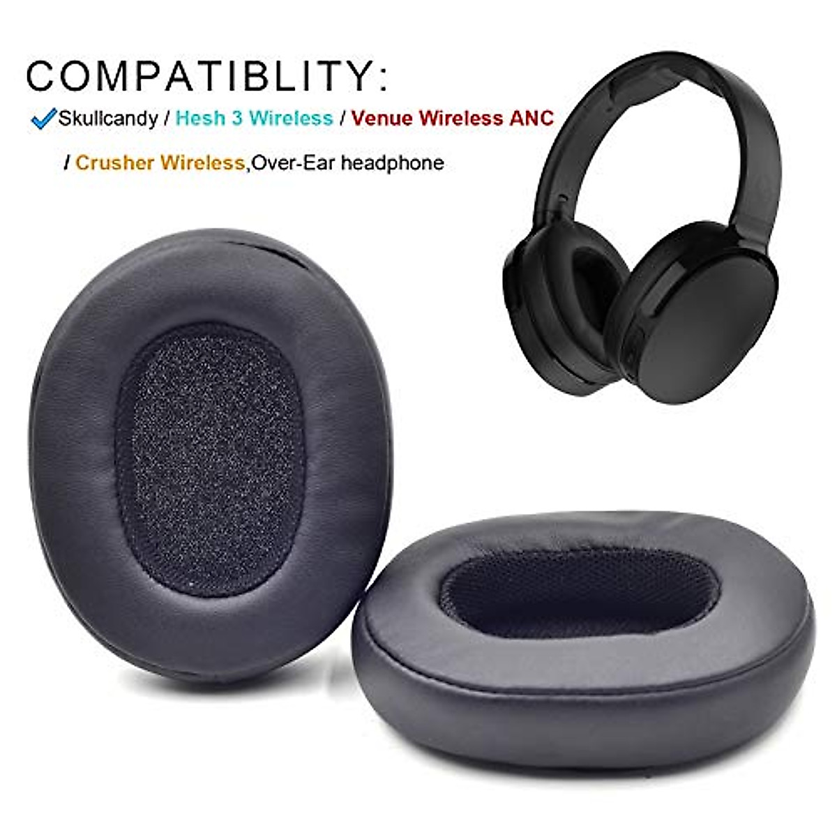 Hesh3 Crusher Ear Pads - defean Replacement Ear Cushion Earpads Cover Compatible with Skullcandy Crusher Wireless, Hesh 3 Wireless, Venue Wireless ANC,Over-Ear Headphone (Black)