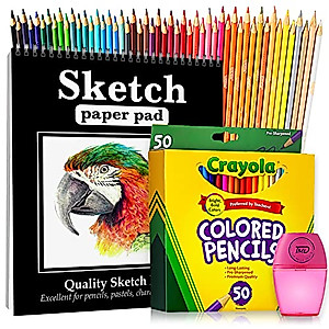 The Mega Deals Colored Pencils with Sketch book. Premium 50 Colored Pencils for Adult Coloring with sketchbook, drawing pad. Artist Color Pencils with sketchbook for drawing.