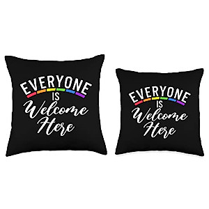 LGBTQ Gifts & Accessories Everyone is Welcome Here Bisexual Lesbian Gay Pride Throw Pillow, 18x18, Multicolor