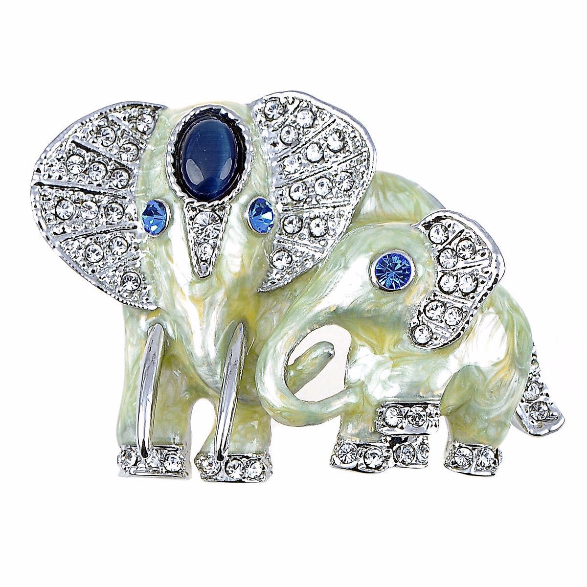 Alilang Crystal Sapphire Eyed Pearlescent Paint Elephants Pin Brooch