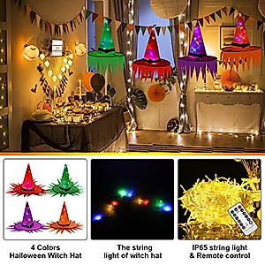 AERZETIX Halloween Witch Decorations Witch Hat String Lights, Halloween Witch Hat Decor 33ft 8 Lighting Modes Christmas Halloween Decorations Outdoor Indoor, Garden, Patio, Yard