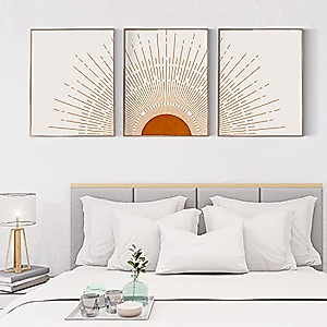 Sun Ray Boho Bedroom Wall Decor, Sun Line Art Modern Wall Decor, Mid Century Modern Wall Decor, Bathroom, Living Room, Office, Classrooms, Home Wall Decor, Set of 3 Prints, 11x14inch Unframed