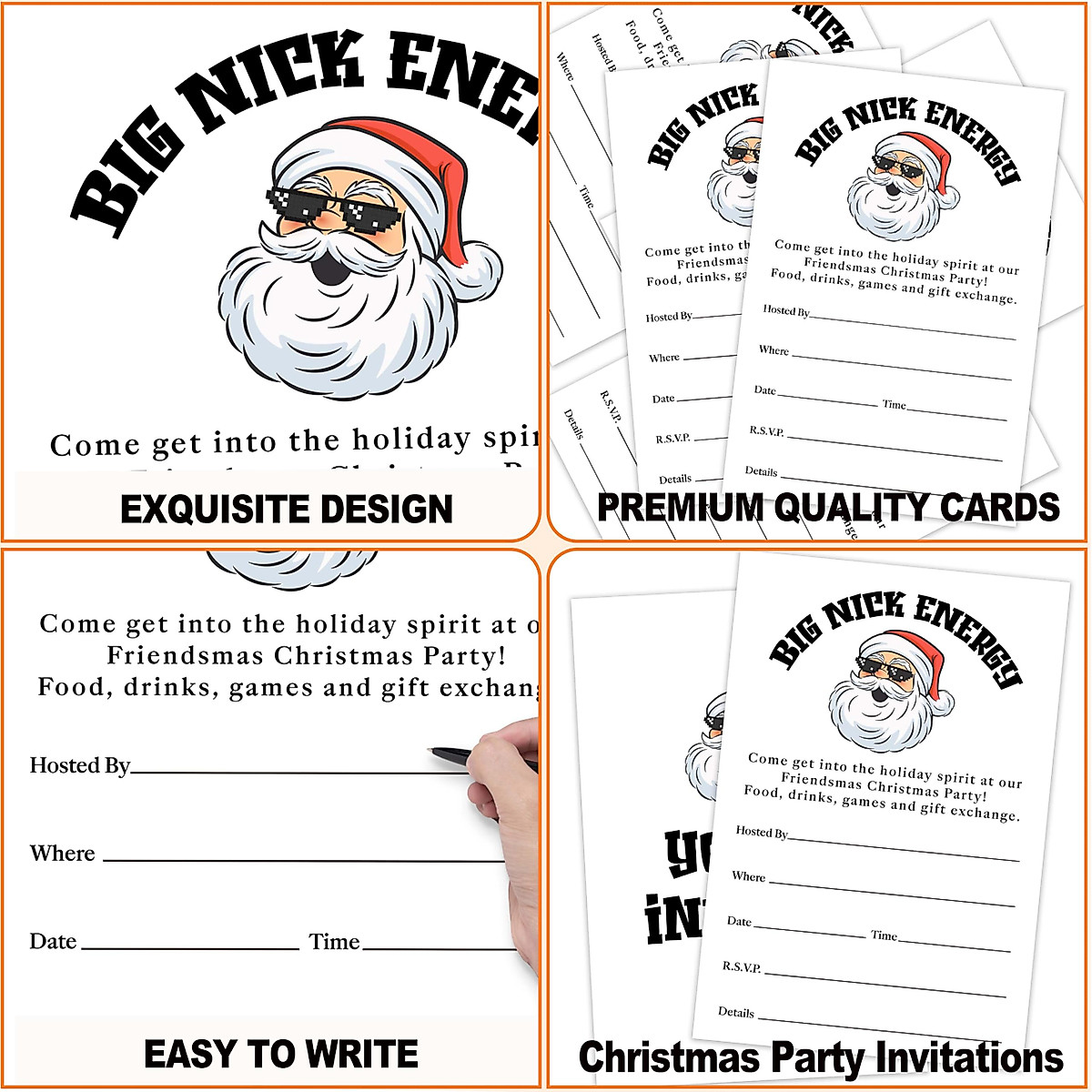Beshoul Christmas Party Invitations with Envelopes (25-Count) - Funny Santa Invite Cards for Bridal Shower Baby Shower Birthday Party Celebration Supplies - C15