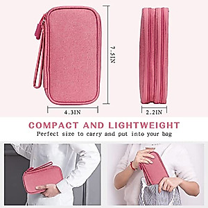 FYY Electronic Organizer, Travel Bag, Pouch, Carry Case Portable Waterproof Double Layers for Cable, Cord, Charger, Phone, Earphone Pink