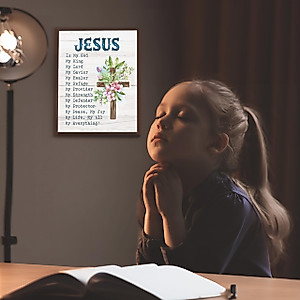 Jesus Is My God, King, Peace, Joy Inspirational Christian Wall Art Decor -8 x10" Rustic Floral Cross Print -Ready to Frame. Motivational Decor for Home-Office-Church. Great Religious Gift of Faith!