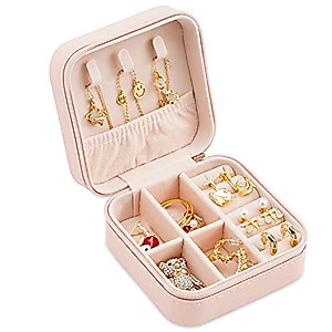 Portable Travel Mini Jewelry Box Leather Jewellery Ring Organizer Case Storage Gift Box Girls Women (2pcs pink).