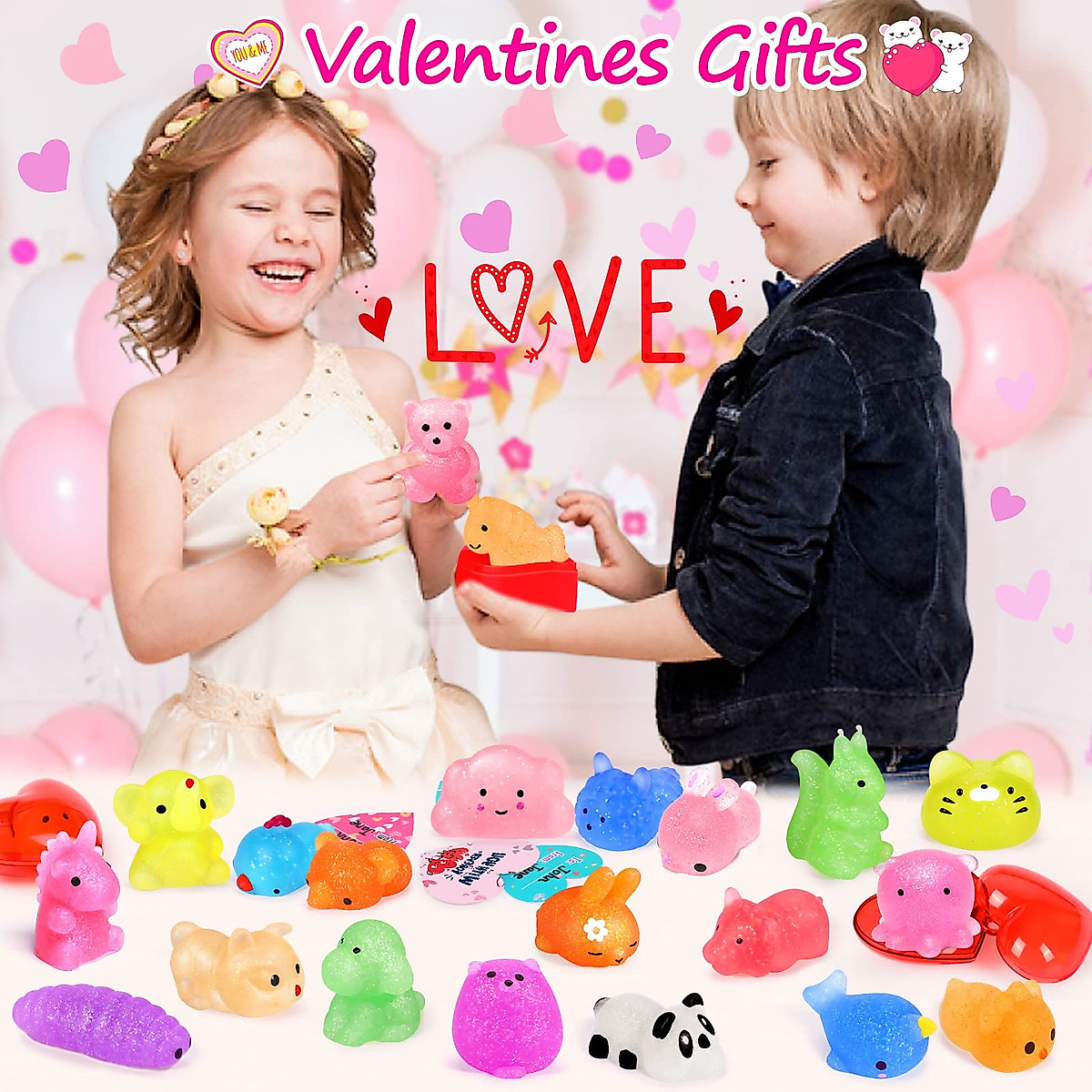 LUDILO Mochi Animal Squishies Toys 2nd Generation Glitter Mochi Squishy 28pcs Kawaii Mini Squishies Party Favors for Kids Stocking Stuffers Class Prizes Valentines Birthday Gifts Easter Egg Fillers