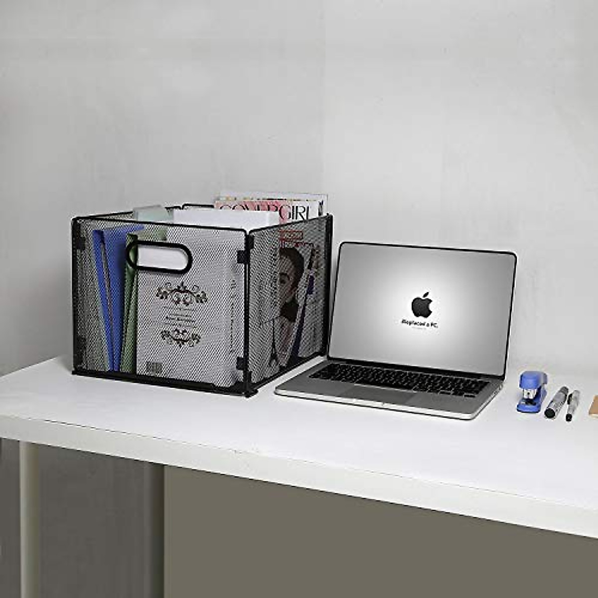 Samstar 2 Pack File Folder Box, Mesh Metal File Crate Organizer Box Hanging File Holder Rack Frame, Letter Size, Black