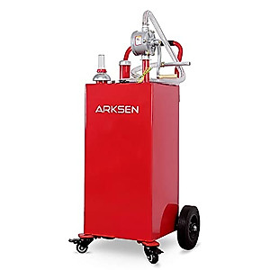 Arksen 35 Gallon Portable Gas Caddy Fuel Storage Tank Large Gasoline Diesel Can Hand Siphon Pump Rolling Flat-Free Solid Rubber Wheels Boat ATV Car Motorcycle
