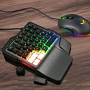 whdz USB Wired Mechanical Feeling Keyboard Mouse Set Ergonomic Single Hand Gaming Keyboard and Backlit Mouse Combo with Wrist Rest Support