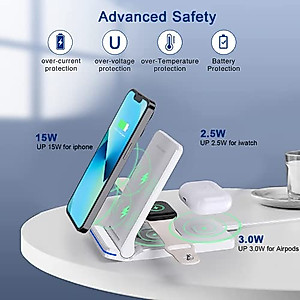 Wireless Charger, Wireless Charging Station for iPhone 14/13/12/11/Pro Max/X/XR/XS Max/8/Plus, 3 in 1 Wireless Charger Stand for Apple Watch, AirPods pro/2/3(White)