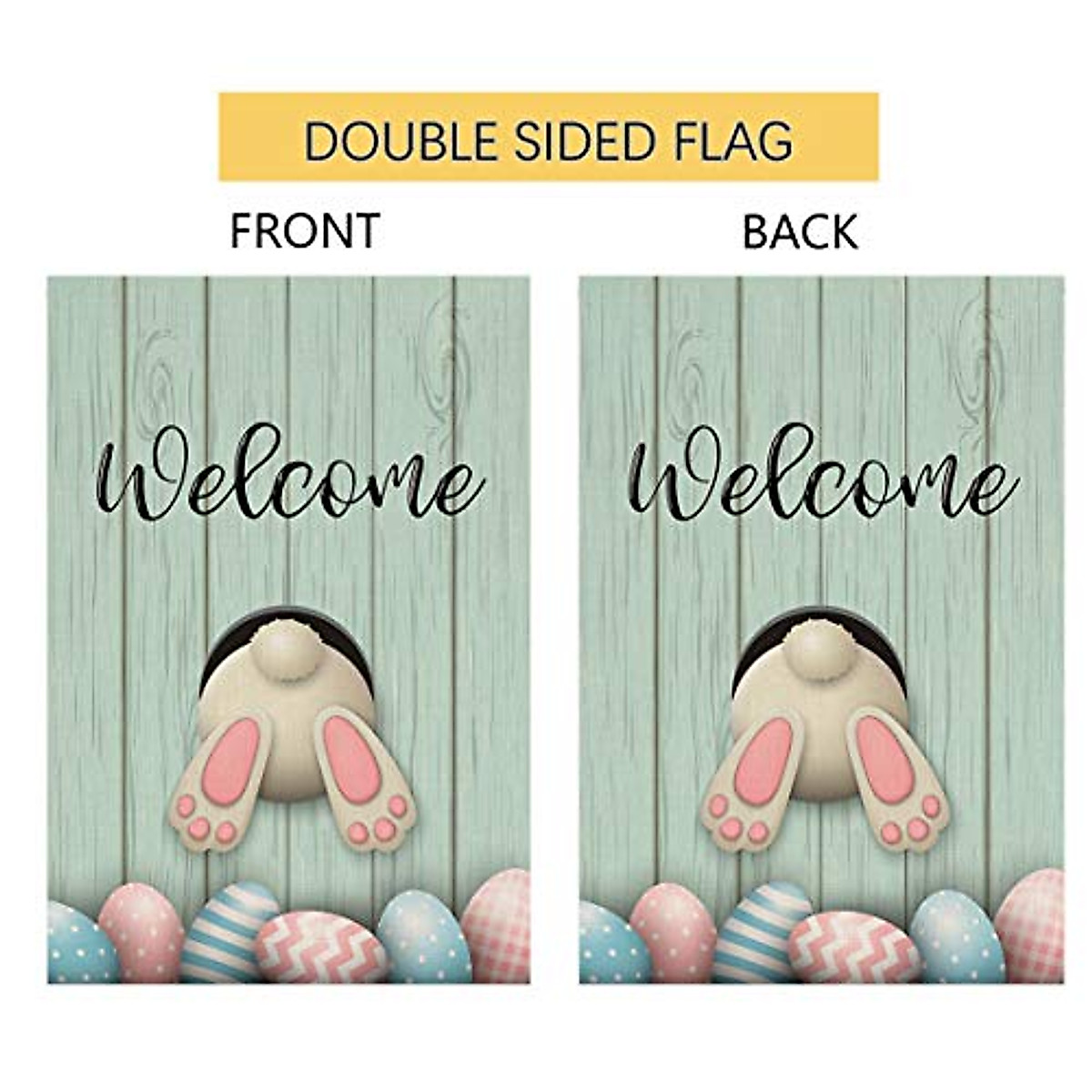 Welcome Spring Easter Bunny Small Garden Flag Egg Vertical Double Sided Burlap Yard Outdoor Decor 12.5 x 18 Inches (126019)