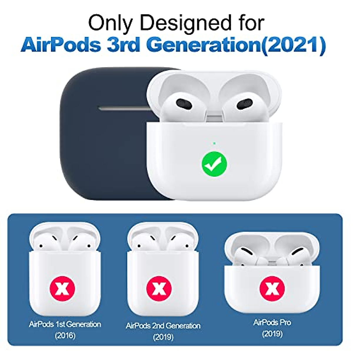 ATUAT AirPods 3 Case, Protective Silicone Cover for AirPods 3rd Generation Case 2021, Wireless Charging - Dark Blue
