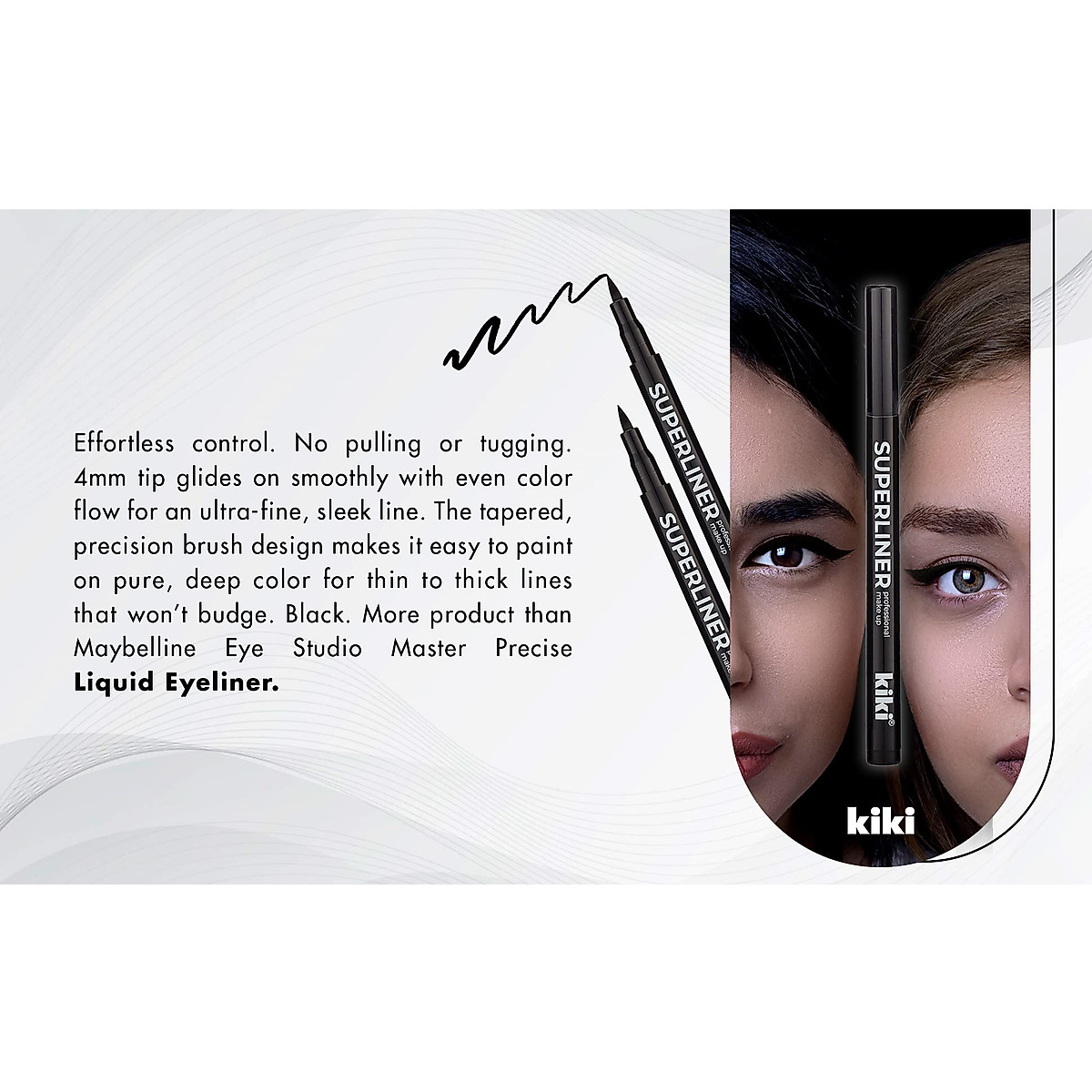 kiki Superliner Liquid Eyeliner Pen Black, Smudge proof All Day Vegan Formula, Cruelty Free Smudge Proof All Day