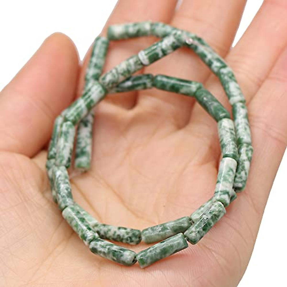 4x13mm Natural Green Point Jade Stone Tube Shaped Gemstone Manual Cylindrical Loose Beads for DIY Bracelets Earring Jewelry Making