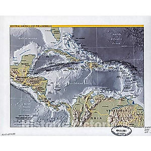 Historic 2001 Wall Map - Central America and The Caribbean. 55in x 44in