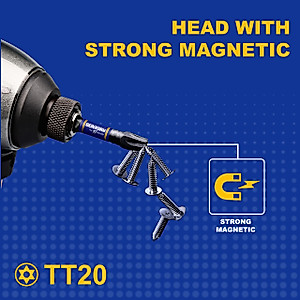 Geinxurn 5 Pieces T20 Hollow 2 In. Impact Tough Magnetic Insert Bit Set, #20 Security Torx Head Power Bits, S2 Alloy Steel Star T20 Screwdriver Bits Set