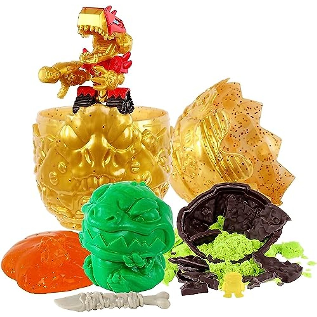 Treasure X Dino Gold Armored Egg. Break The Egg. Squeeze The Ooze Out. Smash The Fossil to Find The Treasure. Then Build The Dino and Display. Styles May Vary