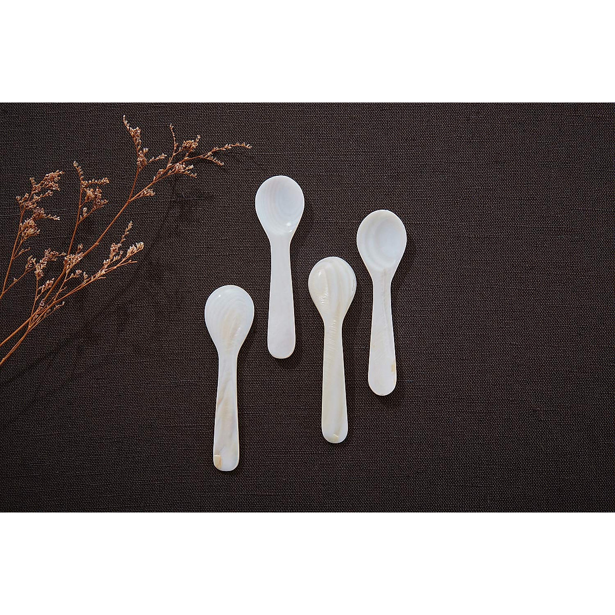 DUEBEL Set of 10 White Mother of Pearl 3.15′′ Caviar Spoons for Caviar, Egg, Coffee Serving (White, 8cm x 2.3cm)
