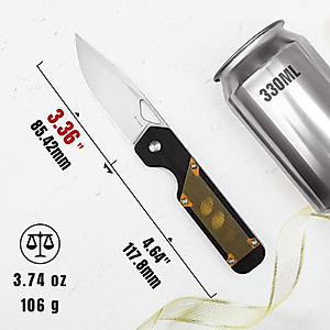 Kizer Militaw EDC Pocket Knife, 3.36'' 154CM Blade Folding Knife, G10 & PEI Handle with Pocket Clip, Thumb Hole & Front Flipper Opener, Camping Hunting Knife for Men Women Gift V3634C1