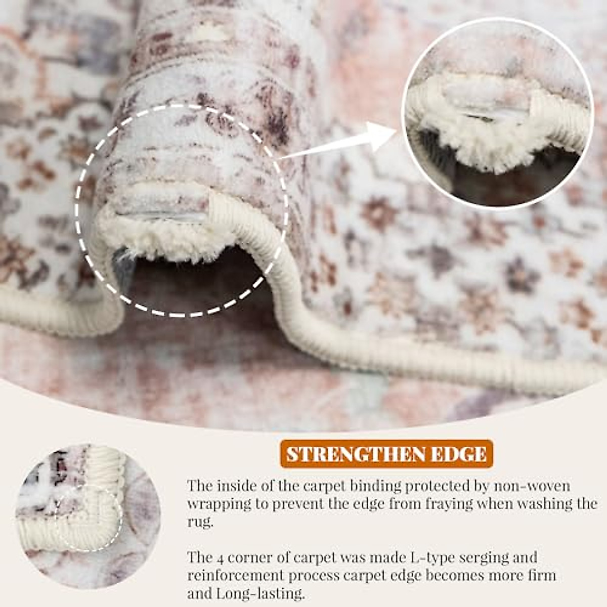 MUJOO Pink Rug 8'x10' Area Rugs for Living Room Washable Large Boho Rug for Bedroom Non Slip Abstract Soft Low-Pile Floral Flowers