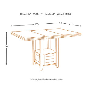 Signature Design by Ashley Haddigan Traditional Rectangular 36" Counter Height Dining Extension Table, Dark Brown