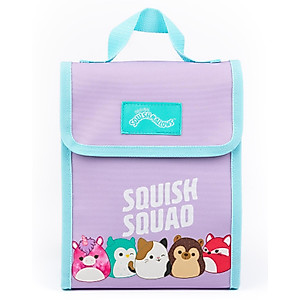 Squishmallows Girls 4 Piece Backpack Set | Kids Purple Rucksack Bundle with School Bag, Pencil Case, Lunch Bag & Water Bottle
