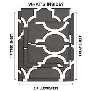 Utopia Bedding King Sheet Set, Soft Microfiber 4 Piece Bed Sheets with 16" Deep Pocket - Easy Care Brushed Microfiber (Quatrefoil - Grey)