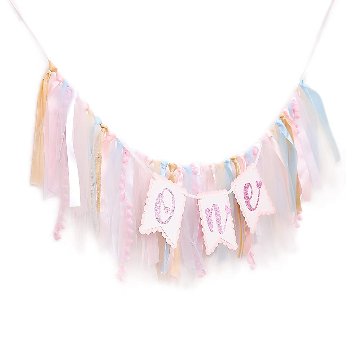 Pink Sweetheart One Birthday Banner - Pink Tutu Skirt High Chair Banner , 1st Birthday Party Gifts for Girls , Winter Onederland 1st Birthday Girl Decorations , Pastel Tassel Banner Ribbons