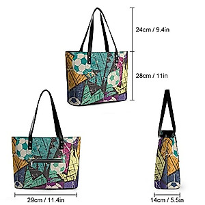 Womens Handbag Football Doodle Pattern Leather Tote Bag Top Handle Satchel Bags For Lady