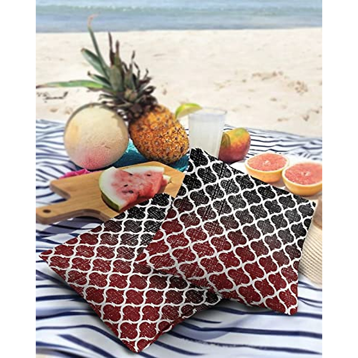 Vandarllin Outdoor Throw Pillows Covers 24X24 Set of 2 Waterproof Black and Red Ombre Gradient Decorative Zippered Lumbar Cushion Covers for Patio Furniture, Morocco Pattern