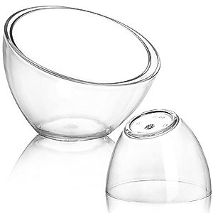 Lyellfe 3 Pack Angled Plastic Bowls, Clear Salad Serving Bowls, Thick Acrylic Candy Bowls for Parties in Assorted Sizes, Snack Bowl for Pasta, Candy, Chips, Fruit, Prep