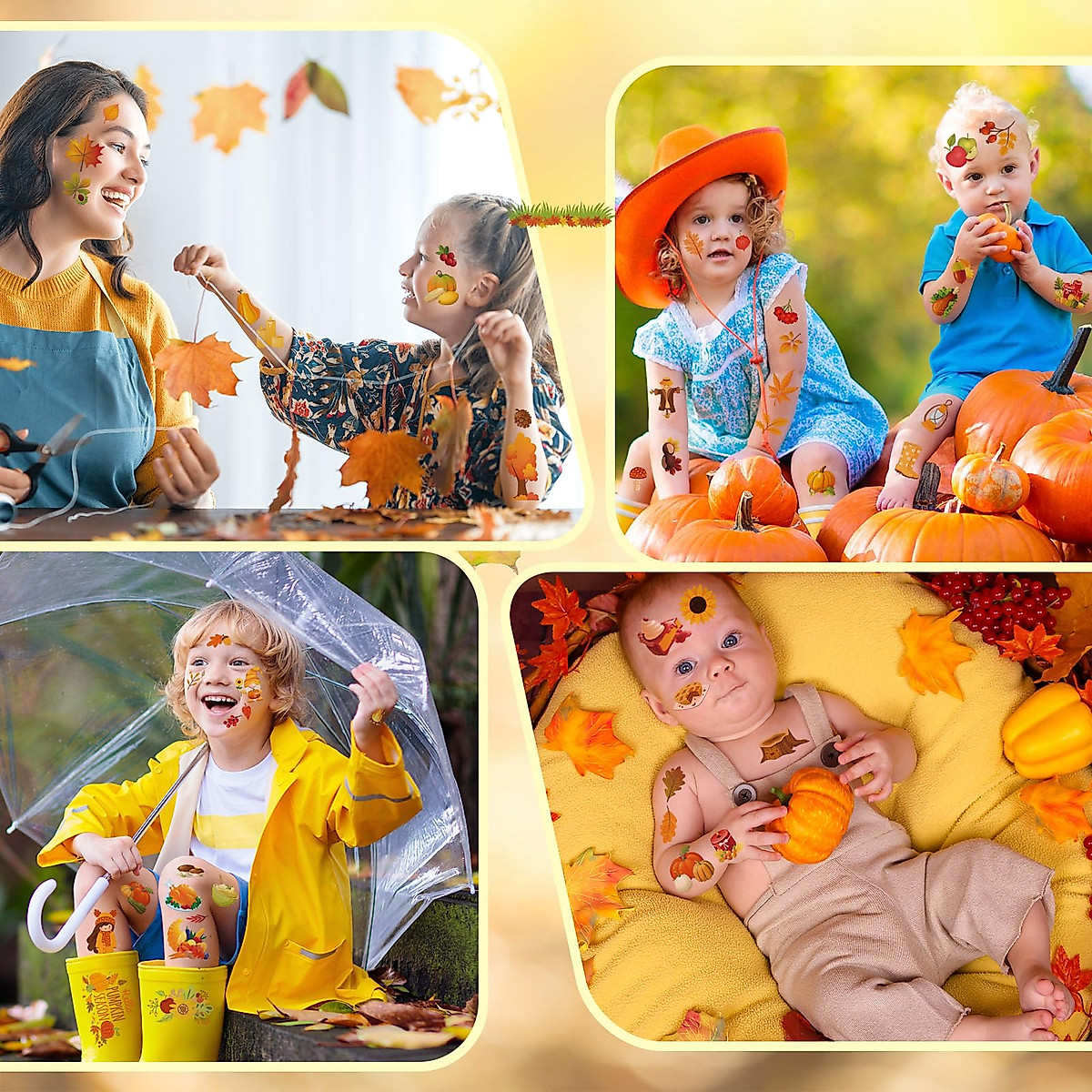 Lincia 120 Sheets Fall Thanksgiving Temporary Tattoos for Kids 24 Styles Kids Autumn Temporary Tattoos Stickers Turkey Pumpkin Leaves Harvest Face Carnival Tattoos for Children Theme Party Supplies