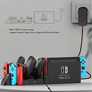 Charging Dock for Nintendo Switch, Charging Station for Nintendo Switch Joy Cons and Nintendo Switch Pro Controllers with LED Indicator