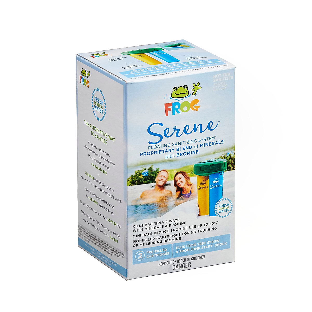 FROG Serene Floating Sanitizing System + 2 Bromine Cartridges + 1 FROG Maintain Non-Chlorine Shock Treatment for Hot Tubs, Quick and Easy Self-Regulating Hot Tub Sanitizer