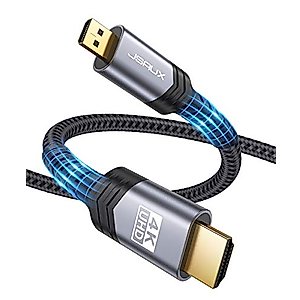 JSAUX 4K Micro HDMI to HDMI Cable 6.6 FT, Micro HDMI to Standard HDMI Cord Braided Support 4k 60Hz HDR 3D ARC 18Gbps Compatible with Sony A6000 A6300 Camera, Lenovo Yoga and More (Grey)