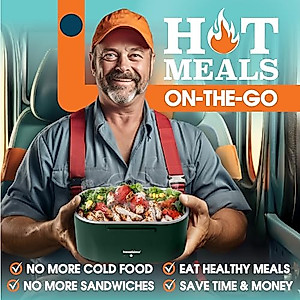 TRAVELISIMO Electric Lunch Box for Adults 80W, Fast Portable Heated Lunch Box 12/24/110V 1.5L Heated Lunchbox for Adults, Leakproof, SS Container, for Car Truck Work, Loncheras para Hombres de Trabajo