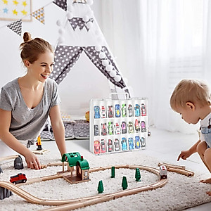 ALCYON Double Sided Toy Storage Organizer Case for Hot Wheels Car, for Matchbox Cars, for Mini Toys, for Small Dolls. Carrying Box Container Carrier with 48 Compartments - Upgrade (Box Only)