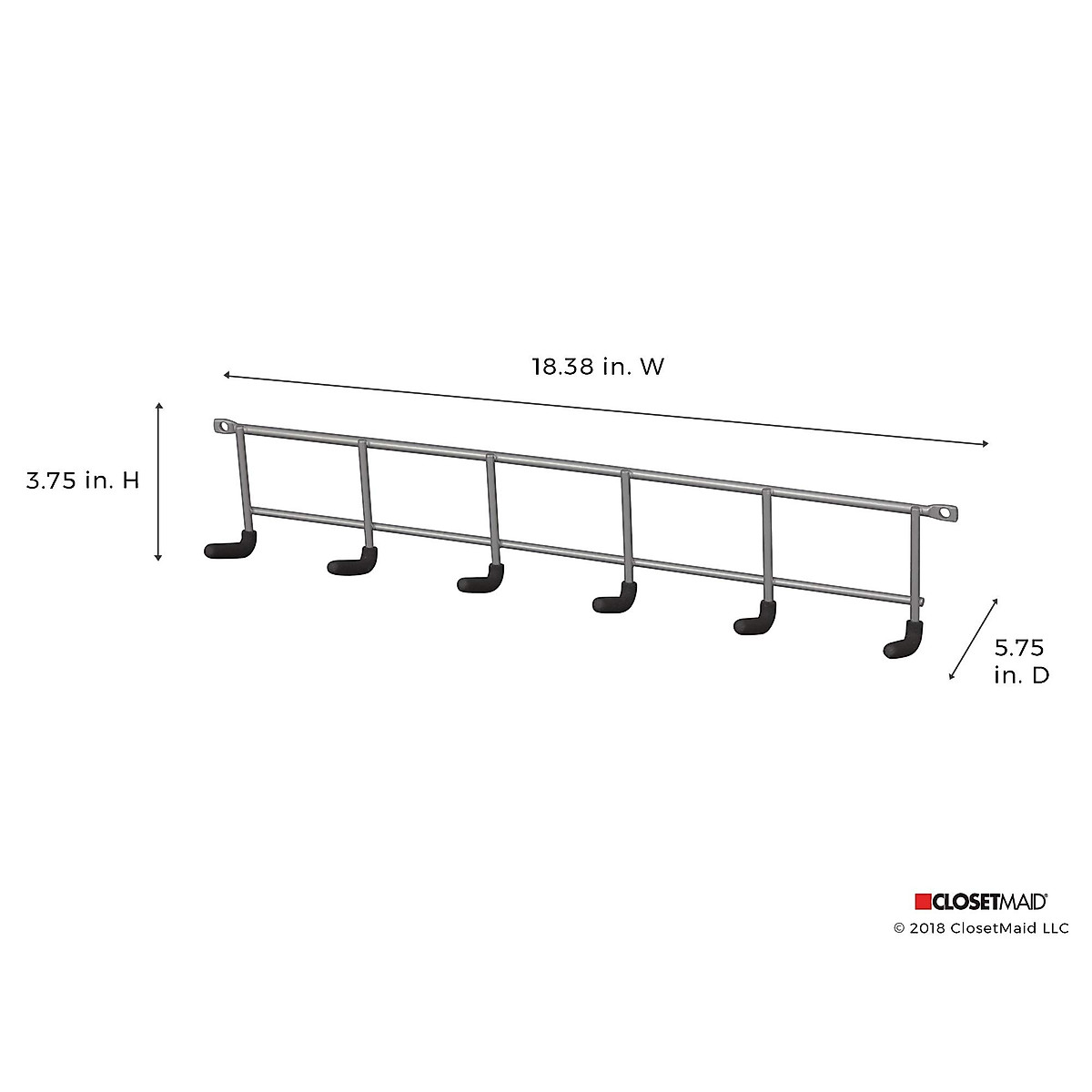 ClosetMaid Household Hang Up Wall Mounted Hook Rack, 5.8 x 18.4 x 3.8 inches, Silver