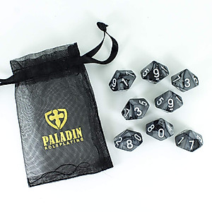 Paladin Roleplaying Gray and Black Dice - 8 D10 Set - 'Claws of Darkness'