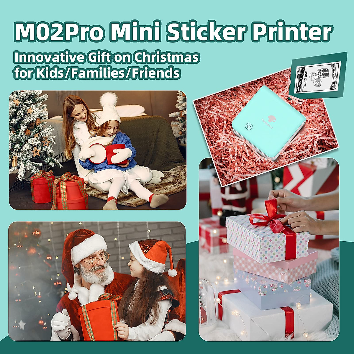 Phomemo M02Pro 300DPI Mini Pocket Printer - Bluetooth Thermal Printer, 15/25/50mm Label Maker, Compatible with iOS & Android, Wireless Photo Printer for Phone,Journal, Fun Gift, Work List -Green