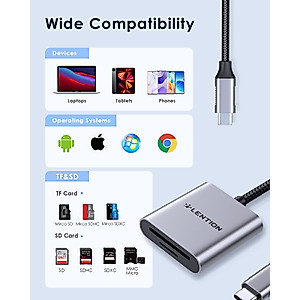 LENTION USB C to SD/Micro SD Card Reader, Type C SD 3.0 Card Adapter Compatible 2023-2016 MacBook Pro 13/15/16, New Mac Air/iPad Pro/Surface, More (CB-C8, Space Gray)
