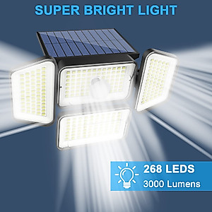 2 Pack Solar Outdoor Lights,4 Heads 268 LED 3000LM Solar Motion Sensor Lights, IP65 Waterproof Wireless Solar Security Lights, LED Flood Lights for Garage Yard Pathway