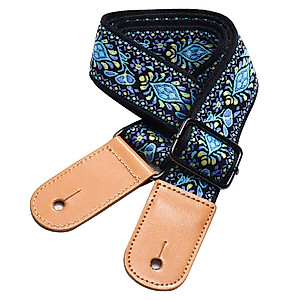 Eyeshot Ukulele Strap, Hawaiian Jacquard Blue Flower Ukelele Shoulder Strap, Suitable for Soprano Concert Tenor Baritone String Instruments